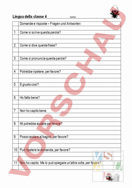 Arbeitsblatt: Lingua della classe 4 - Italienisch - Wortschatz