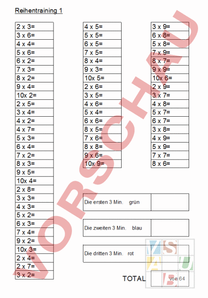Arbeitsblatt: 1x1 Teil 1 - Mathematik - Multiplikation