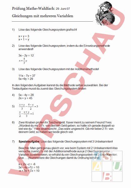 Arbeitsblatt: Gleichungen mit 2 Variablen - Mathematik - Gleichungen ...