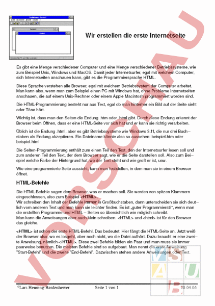 Arbeitsblatt: HTML-Programmierung - Informatik - Internet