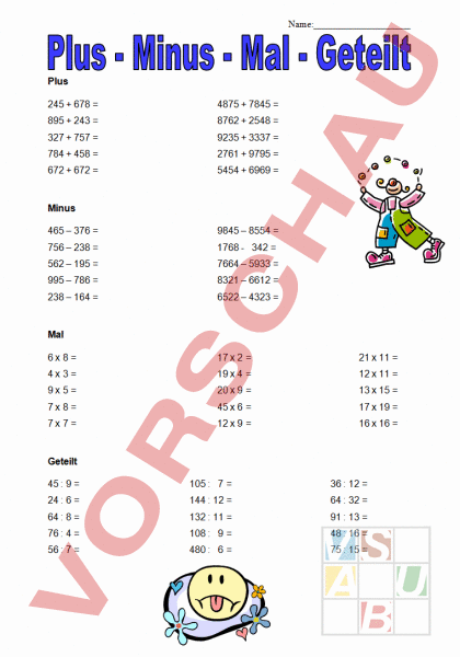 Arbeitsblatt: plus-minus-mal-geteilt - Mathematik - Gemischte Themen