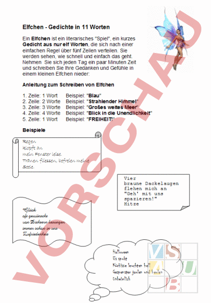 Arbeitsblatt: Elfchen - Deutsch - Texte schreiben
