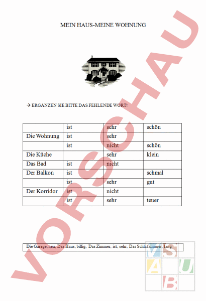 Arbeitsblatt: mein Haus / meine Wohnung - Deutsch - Wortschatz