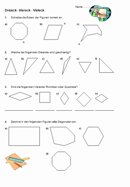 Arbeitsblatt: Dreieck - Viereck - Vieleck - Geometrie - Körper / Figuren