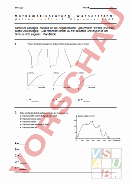 Arbeitsblatt: Wasserstand (Graphen) - Mathematik - Anderes Thema