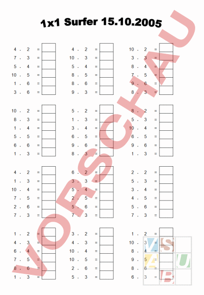 Arbeitsblatt: 1x1 - Mathematik - Multiplikation