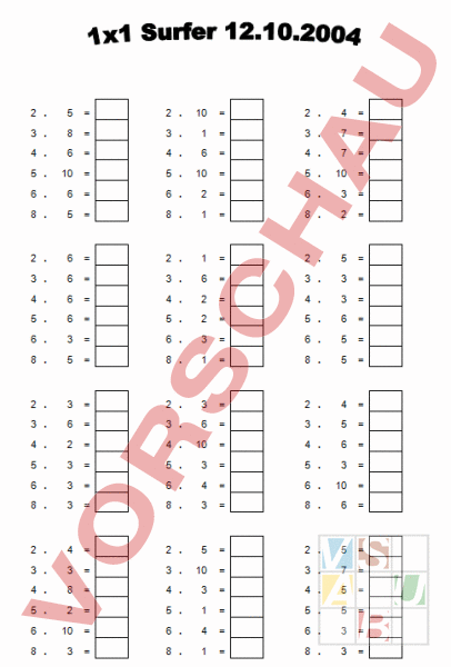 Arbeitsblatt: 1x1 - Mathematik - Multiplikation