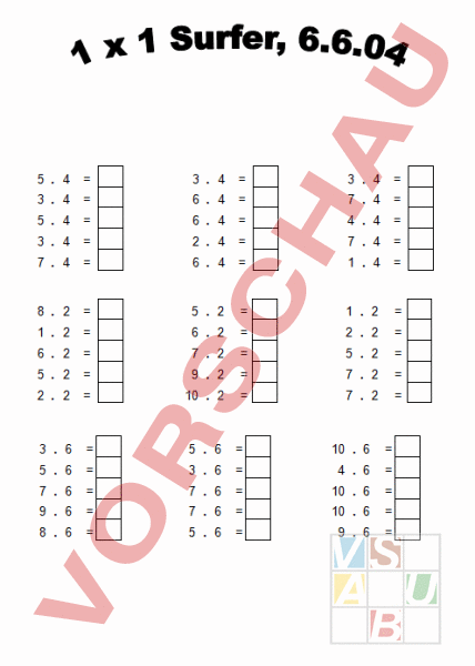Arbeitsblatt: 1x1 - Mathematik - Multiplikation