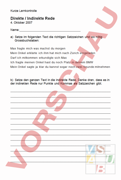 Arbeitsblatt: Direkte und Indirekte Rede - Deutsch - Grammatik