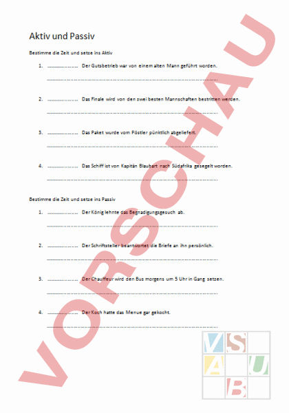 Arbeitsblatt: Aktiv und passiv - Deutsch - Grammatik
