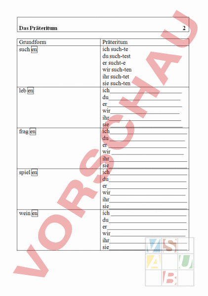 Arbeitsblatt: Präteritum 2 - Deutsch - Grammatik