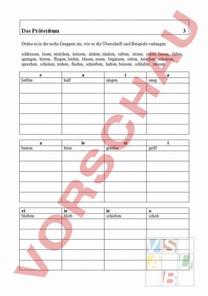 Arbeitsblatt: Präteritum 3 - Deutsch - Grammatik