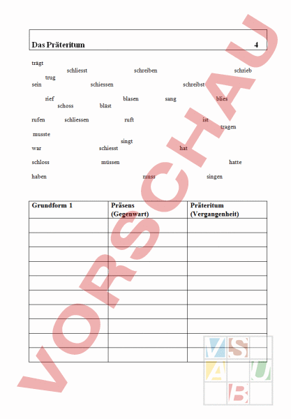 Arbeitsblatt: Präteritum 4 - Deutsch - Grammatik
