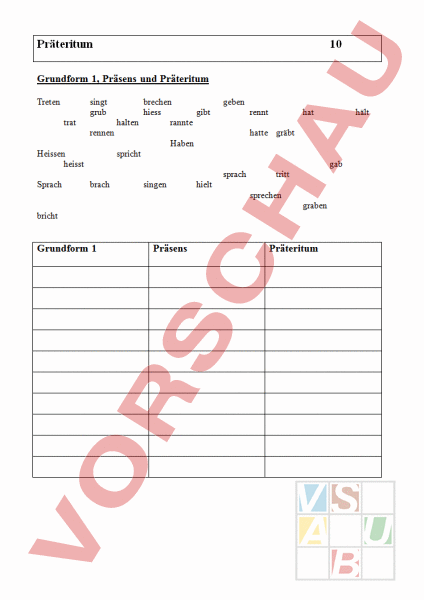 Arbeitsblatt: Präteritum 10 - Deutsch - Grammatik