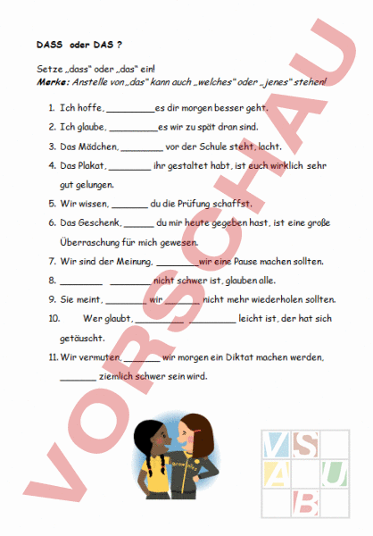 Arbeitsblatt: dass oder das - Deutsch - Rechtschreibung