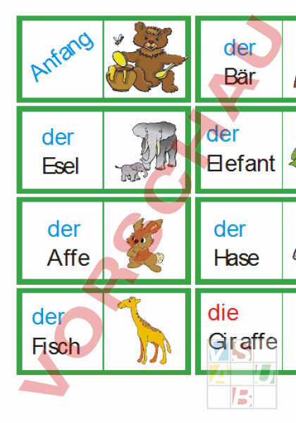 Arbeitsblatt: Domino Tiere - Deutsch - Wortschatz