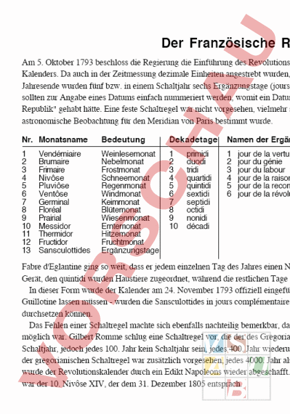 Arbeitsblatt: frz_Revolutionskalender - Geschichte - Neuzeit