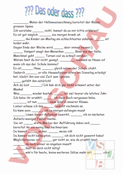 Arbeitsblatt: dass oder dass?? - Deutsch - Rechtschreibung