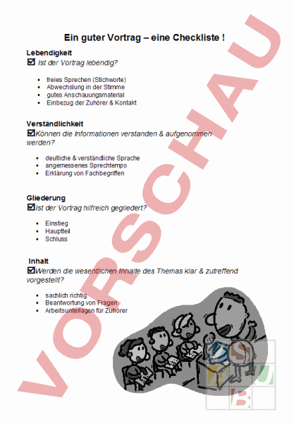 Arbeitsblatt: Checkliste - ein guter Vortrag - Deutsch - Vorlesen ...