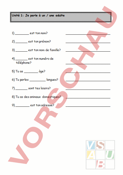 Arbeitsblatt: Fragen tu / vous - Französisch - Grammatik