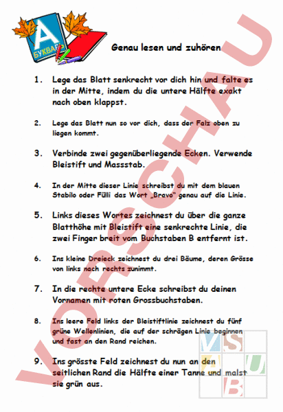 Arbeitsblatt: Anweisungen werden abwechselnd gelesen und nur vorgelesen ...