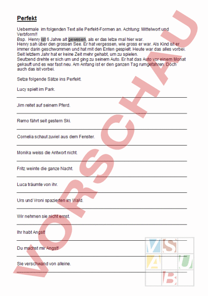 Arbeitsblatt: Perfekt - Deutsch - Grammatik