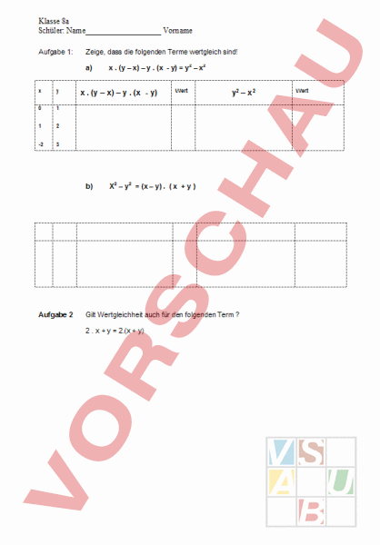 Arbeitsblatt: Terme - Mathematik - Algebra