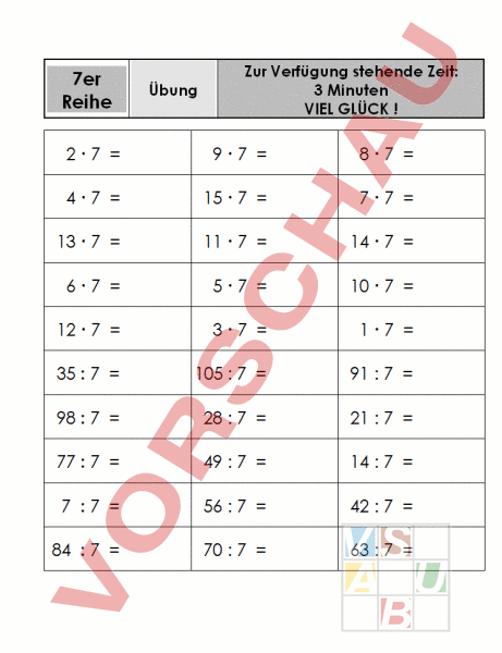 Arbeitsblatt: 7er Reihe Übung - Mathematik - Anderes Thema
