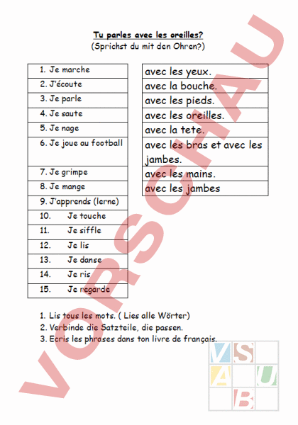 Arbeitsblatt: Tu parles avec les oreilles?Etape 5 - Französisch ...