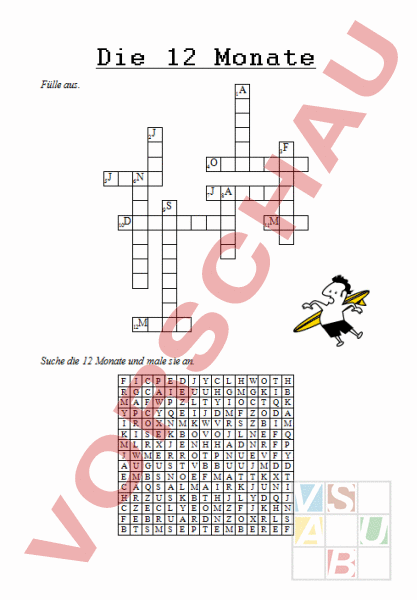 Arbeitsblatt: Die 12 Monate - Lebenskunde - Anderes Thema