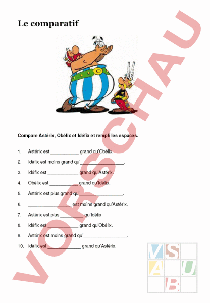 Arbeitsblatt: Le comparatif - Französisch - Grammatik