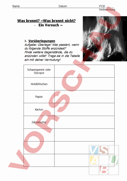 Arbeitsblatt: Verbrennung - Chemie - Anderes Thema