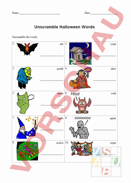 Arbeitsblatt: Halloween - Englisch - Wortschatz
