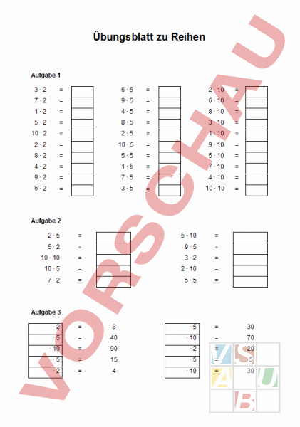 Arbeitsblatt: Reihen - Mathematik - Multiplikation