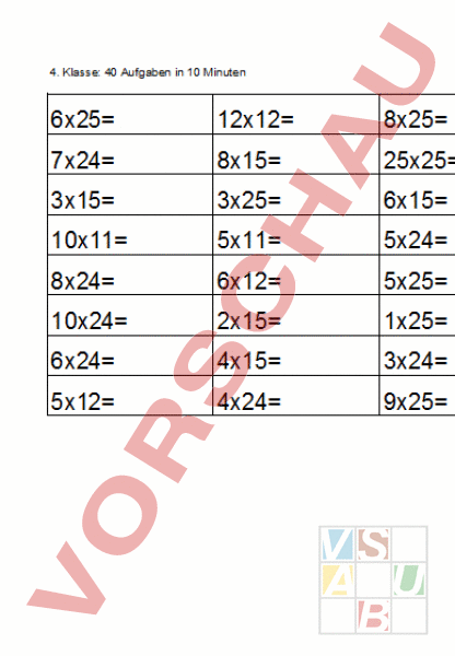 Arbeitsblatt: Reihentest - Mathematik - Multiplikation