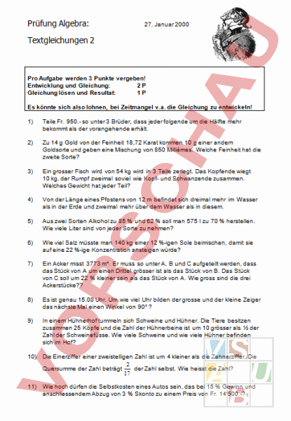Arbeitsblatt: Textgleichungen - Mathematik - Algebra