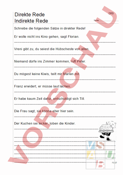 Arbeitsblatt: Direkte/ Indirekte Rede - Deutsch - Grammatik