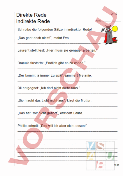 Arbeitsblatt: Direkte/ Indirekte Rede - Deutsch - Grammatik