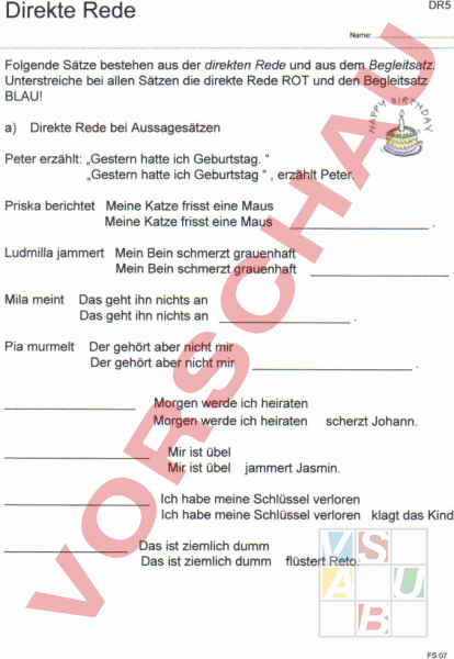Arbeitsblatt: Direkte Rede - Deutsch - Grammatik