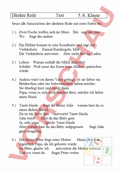 Arbeitsblatt: Direkte Rede - Deutsch - Grammatik