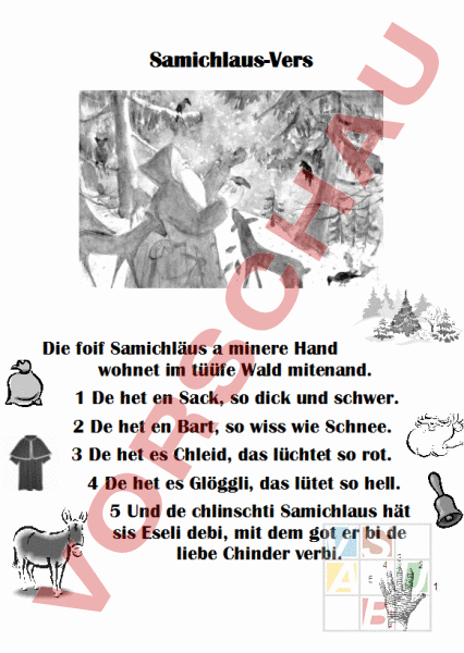 Arbeitsblatt: Samichlaus-Fingervers - Deutsch - Wortschatz