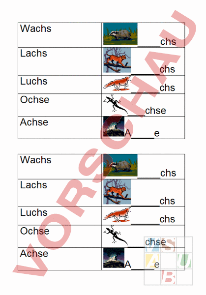 Arbeitsblatt: Wörter Verzaubern -chs - Deutsch - Erstlesen