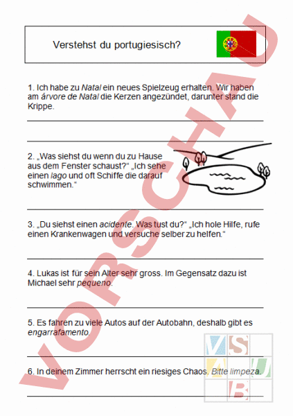 Arbeitsblatt: Verstehst du Portugiesisch - Deutsch - Lesefertigkeit