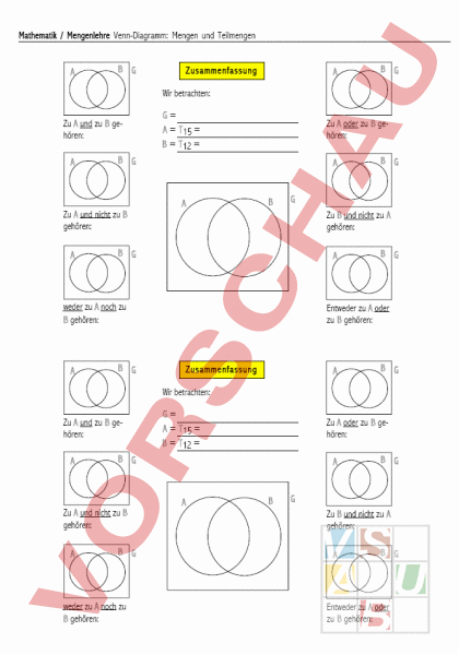 Arbeitsblatt: Mengen mit Venn-Diagramm darstellen - Mathematik ...