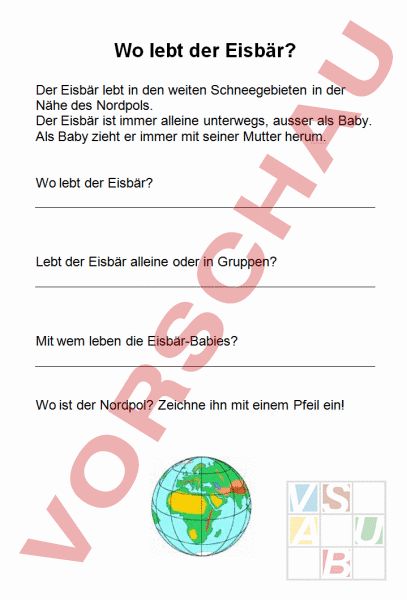 Arbeitsblatt: Der Eisbär - Biologie - Tiere
