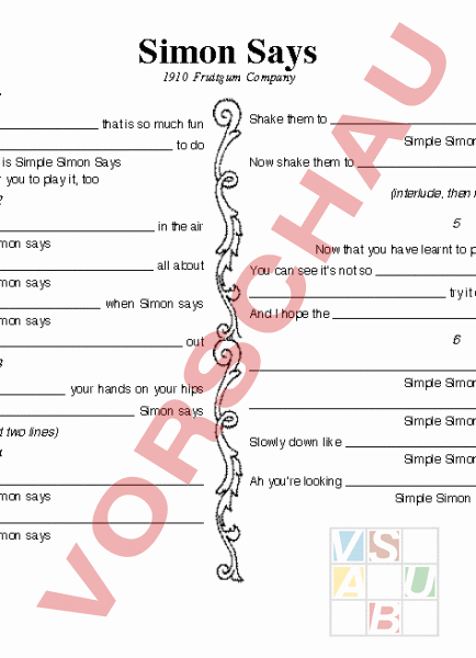 Arbeitsblatt: Simon Says (Worksheet) - Englisch - Gemischte Themen