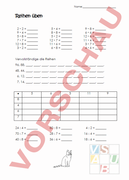 Arbeitsblatt: Reihen üben - Mathematik - Multiplikation