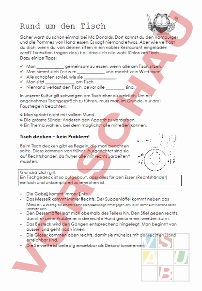 Arbeitsblatt: Rund um den Tisch - Wirtschaft, Arbeit, Haushalt ...