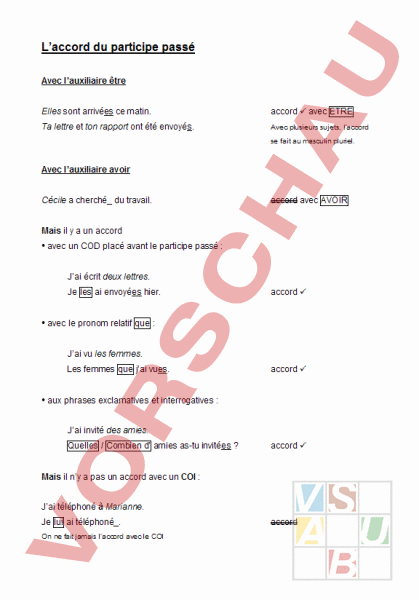 Arbeitsblatt: Accord du participe passé - Französisch - Grammatik