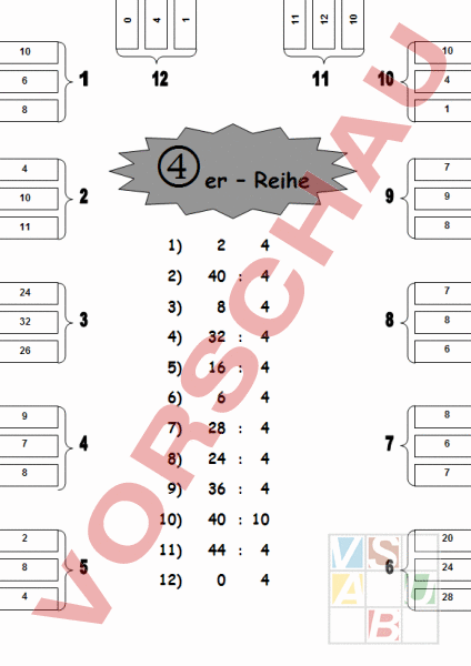 Arbeitsblatt: 4er-Reihe, Übungsblatt mit Selbstkontrolle - Mathematik ...